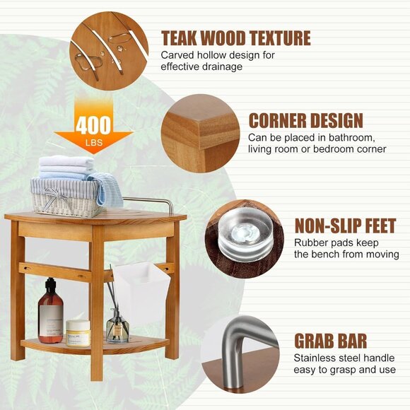 Bath | 19 Teak Shower Bench With Shelf Waterproof Shower Stool With ...